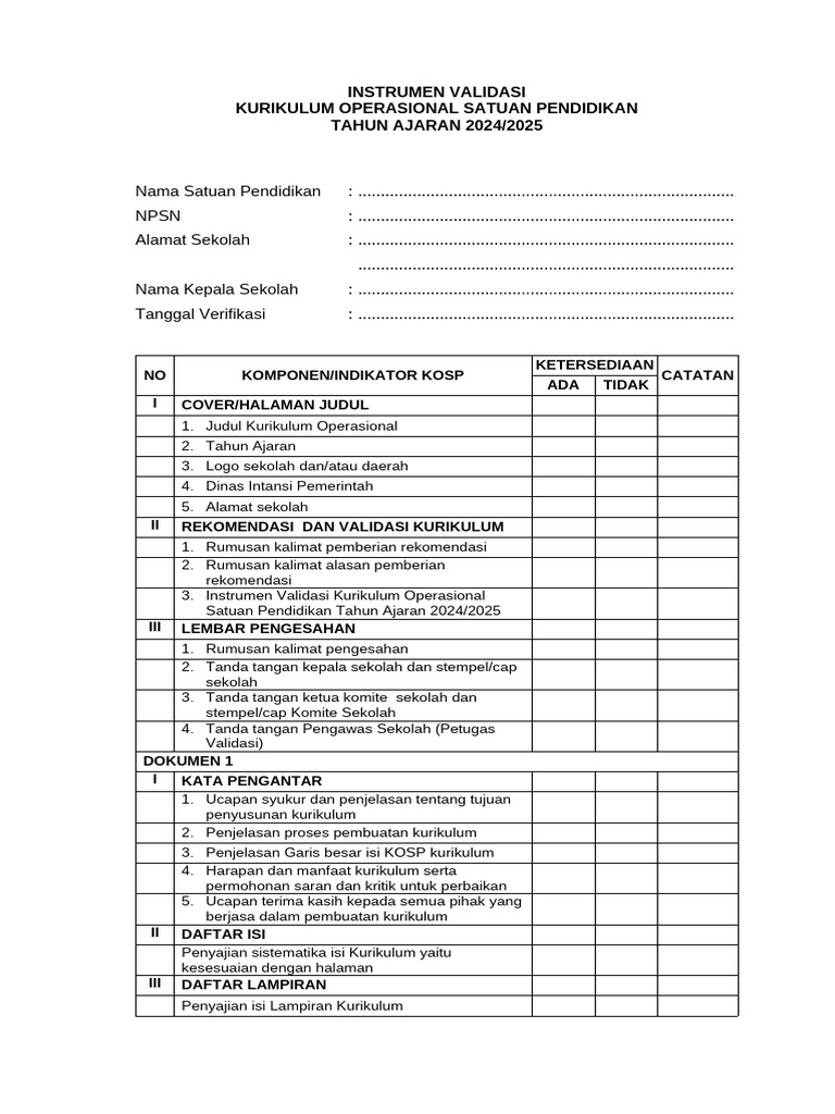 Instrumen Validasi Kosp | PDF