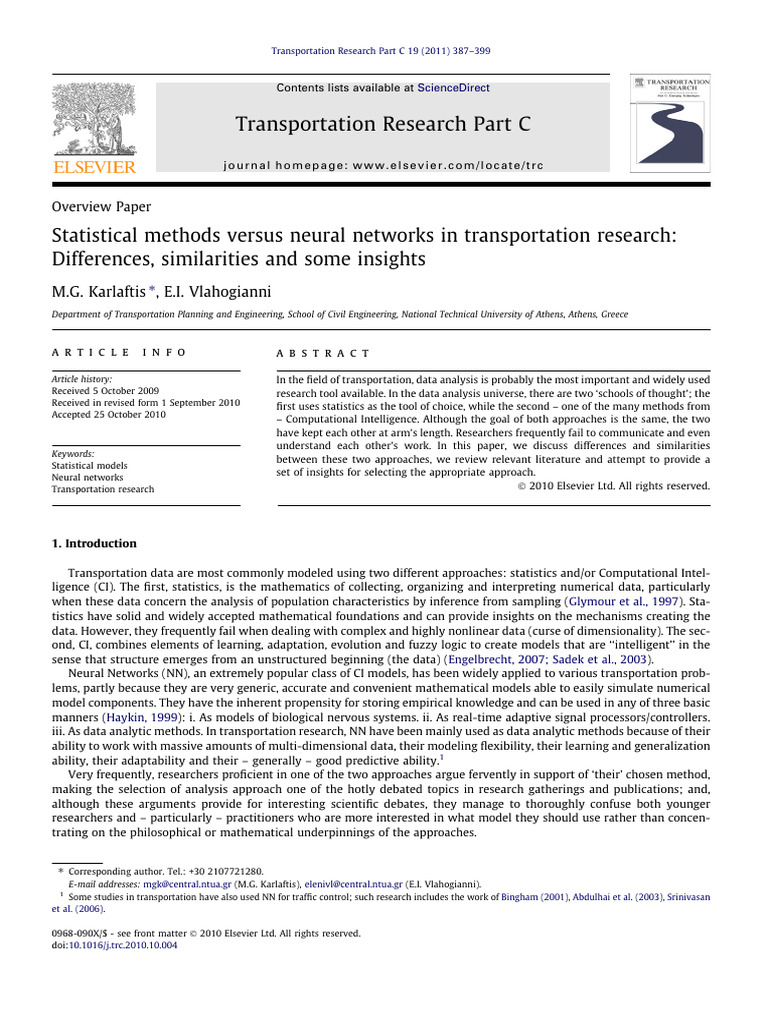 Statistical Methods Versus Neural Networks in Transportation Research ...