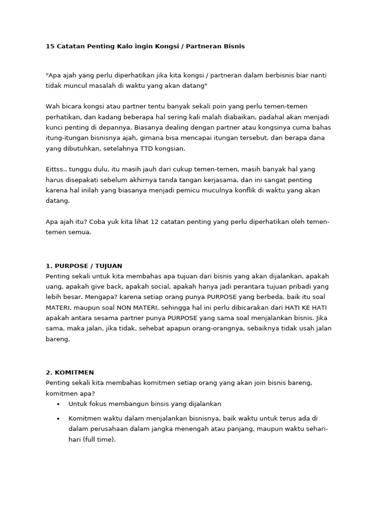 15 Catatan Penting Kalo Ingin Kongsi | PDF