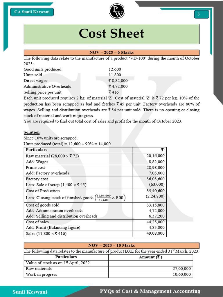 Cost Sheet-2 | PDF
