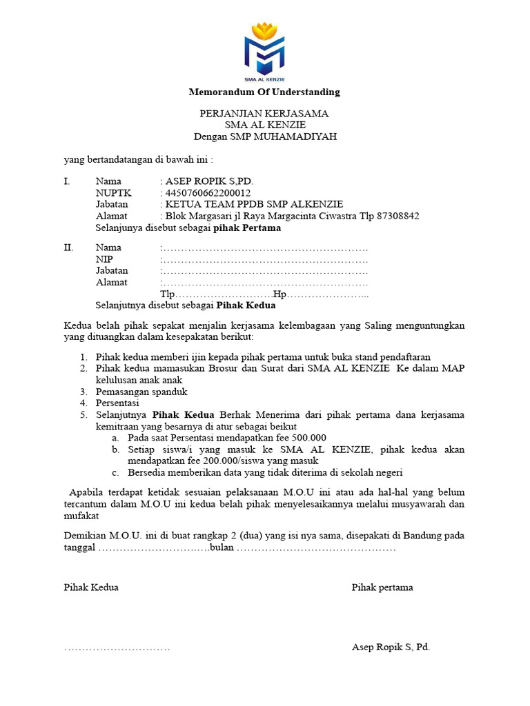 Memorandum of Understanding (MOU) | PDF