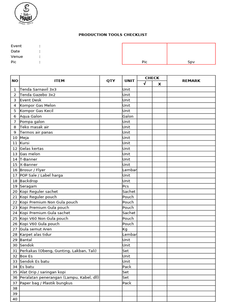CHECKLIST ALAT EVENT | PDF