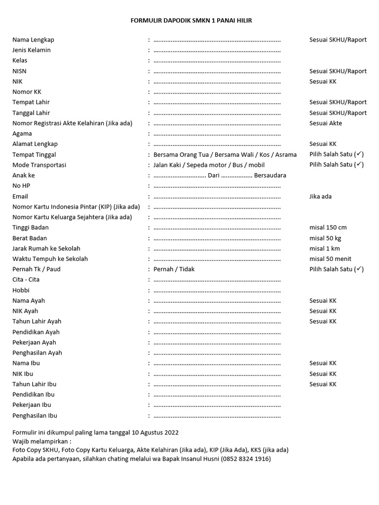 Formulir Dapodik SMKN | PDF