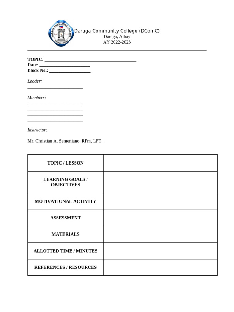 Lesson Plan Outline | PDF