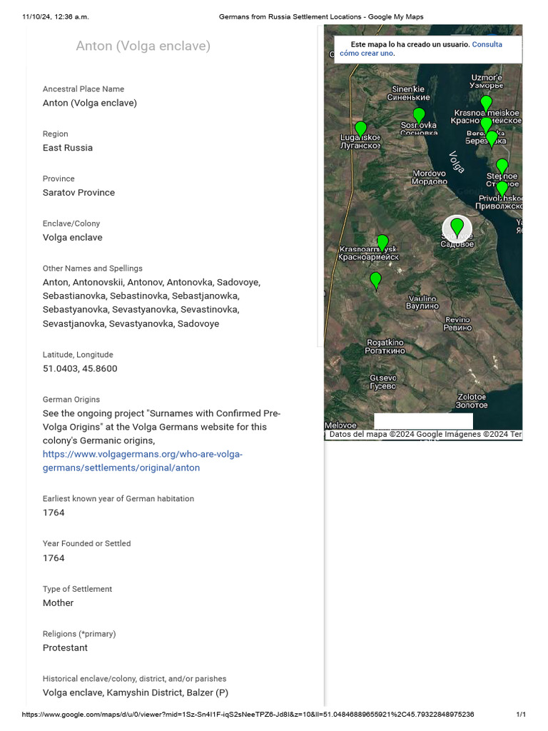Germans from Russia Settlement Locations - Google My Maps - Anton | PDF