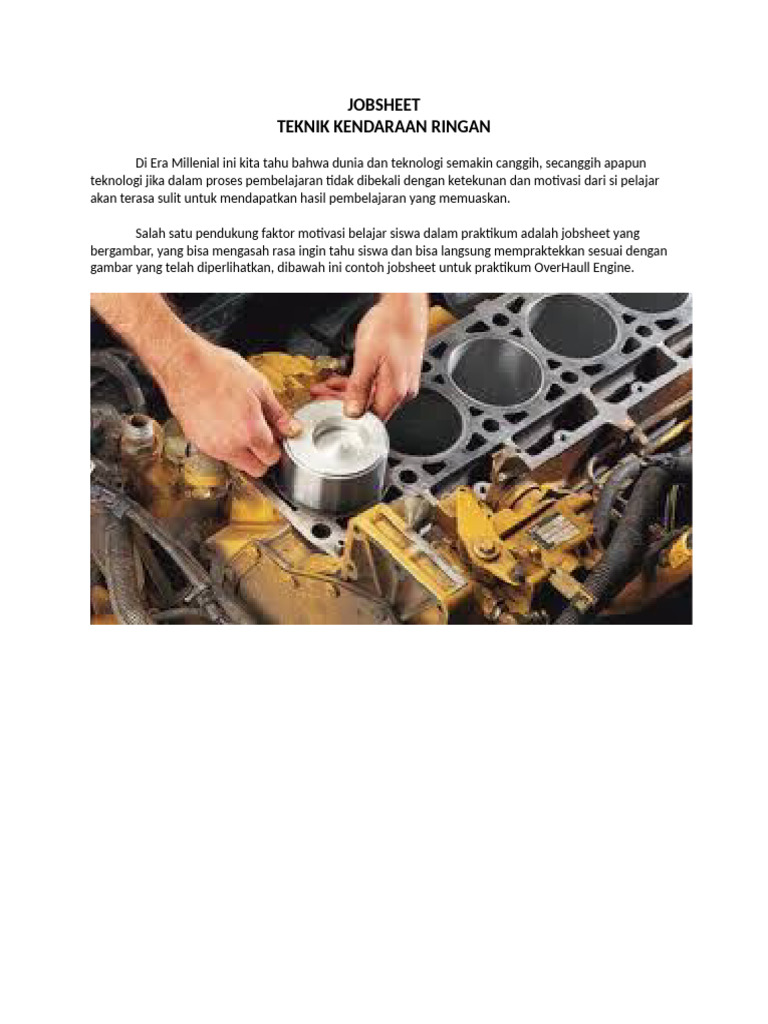 Jobsheet Overhaul Engine Praktikum | PDF | Engines | Science & Mathematics