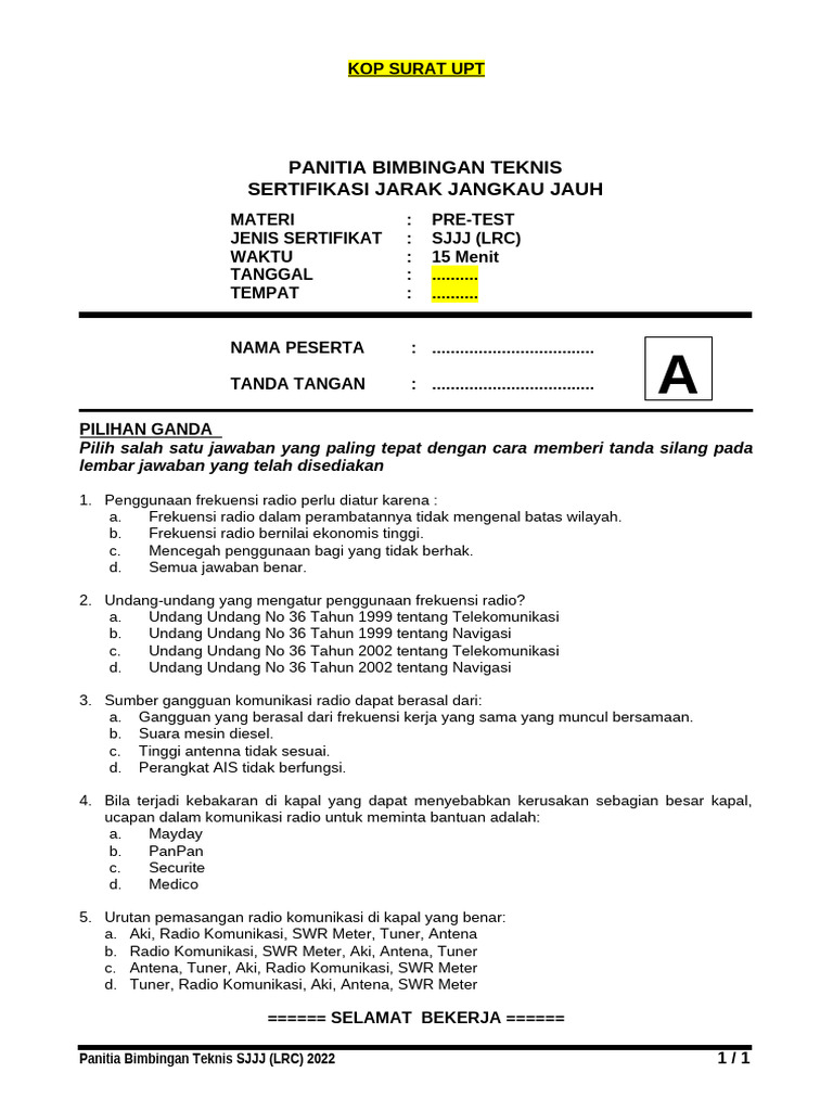 Pre Test LRC 2022 | PDF
