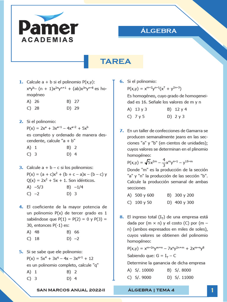 T Sem4 Algebra Polinomios | PDF