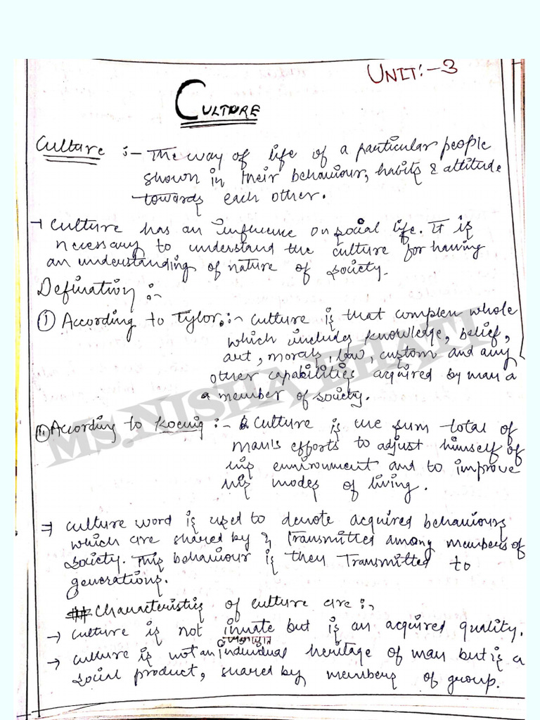 Sociology Unit 3 Culture | PDF
