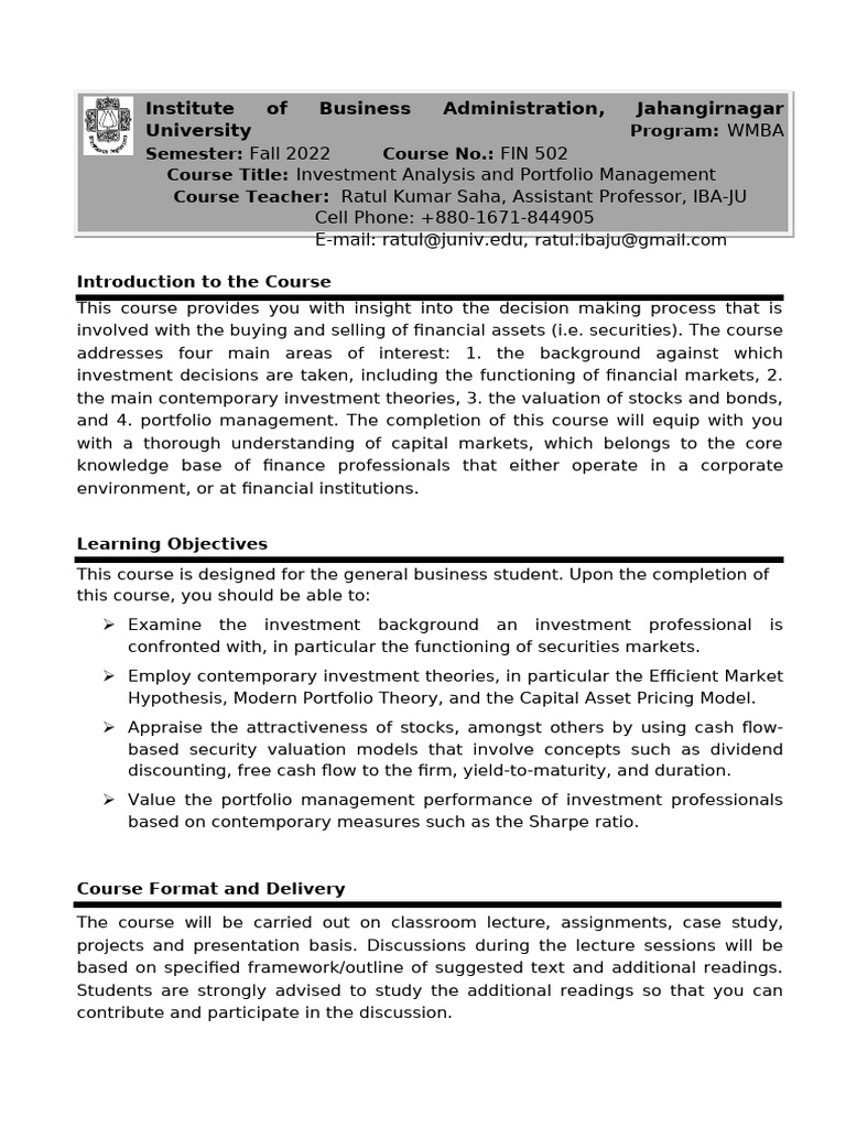 Course Outline IPM | PDF