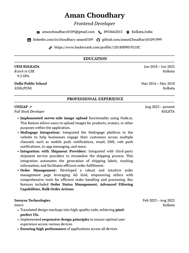 Aman Choudhary FlowCV Resume 20240812 | PDF