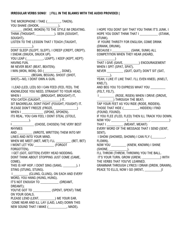 Irregular Verbs Song | PDF