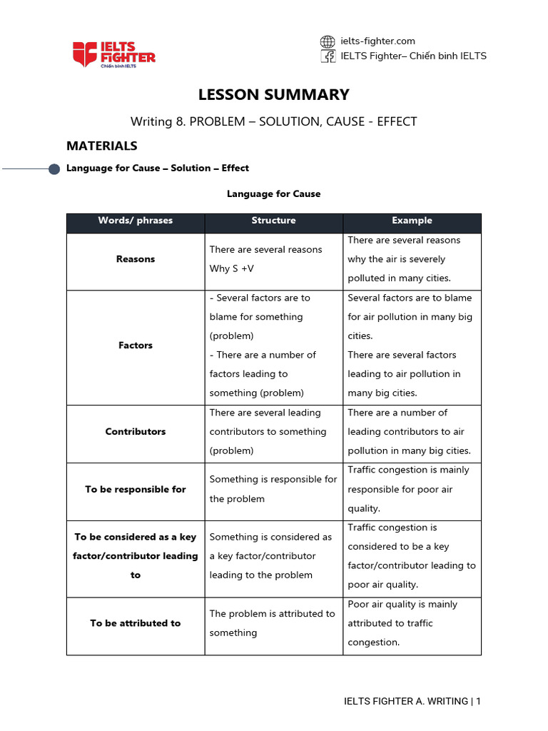 Writing Lesson 8 - Solution, Cause, Effect | PDF