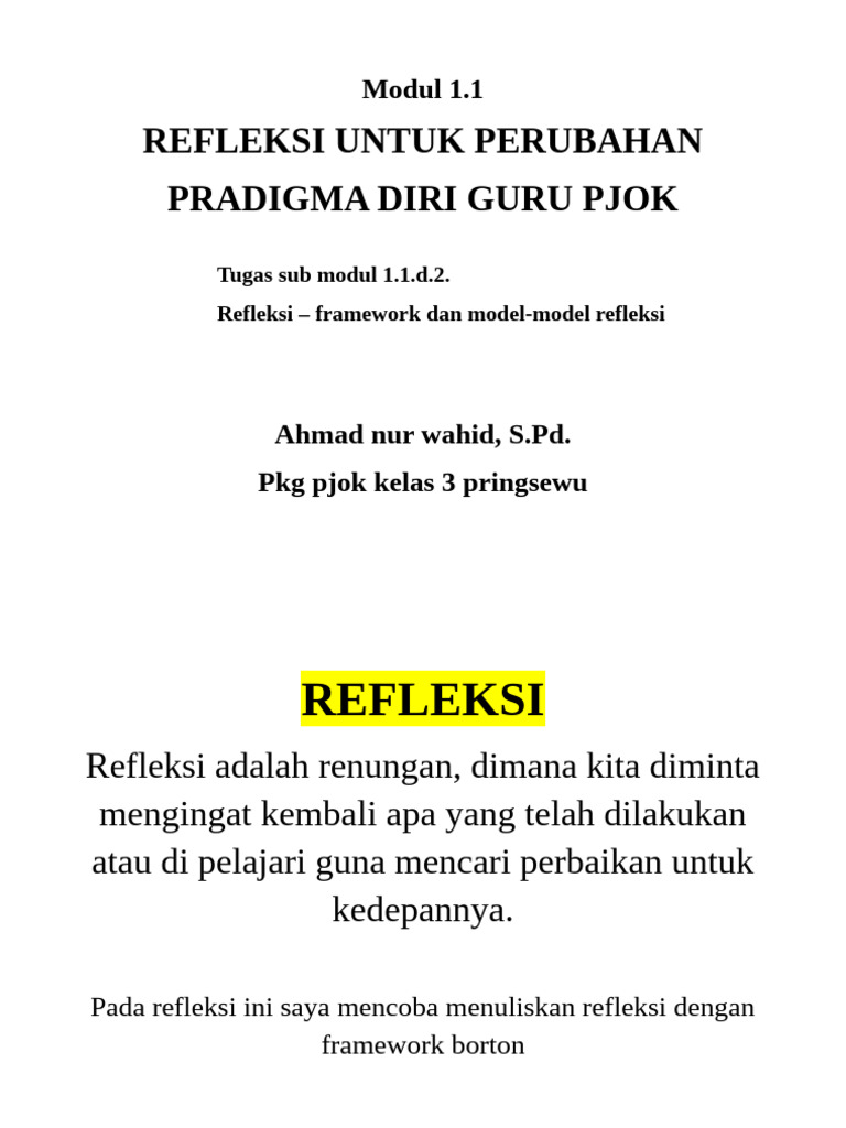 Tugas Sub Modul 1.1.d.2. Refleksi Framework Dan Model Model Refleksi ...