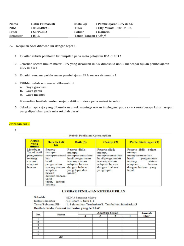 QUIS 3 MK PEMBELAJARAN IPA Di SD | PDF