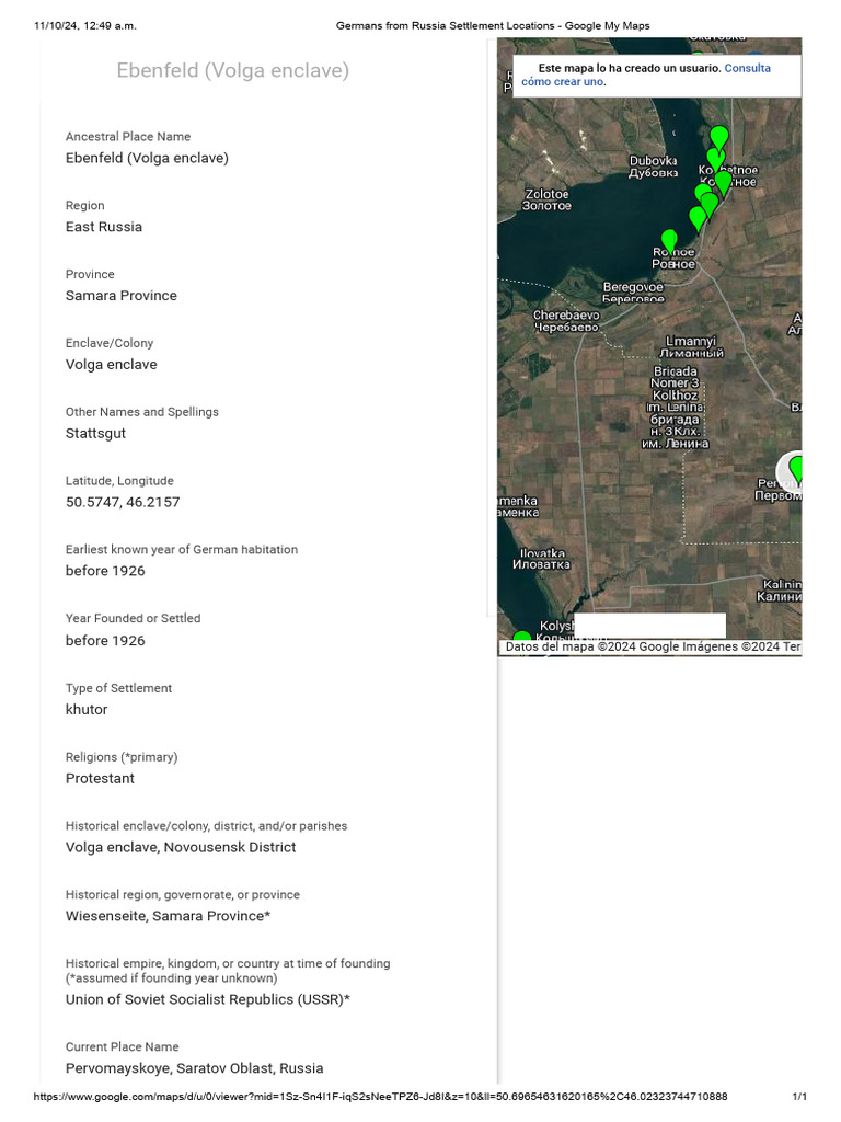 Germans From Russia Settlement Locations - Google My Maps - Ebenfeld | PDF