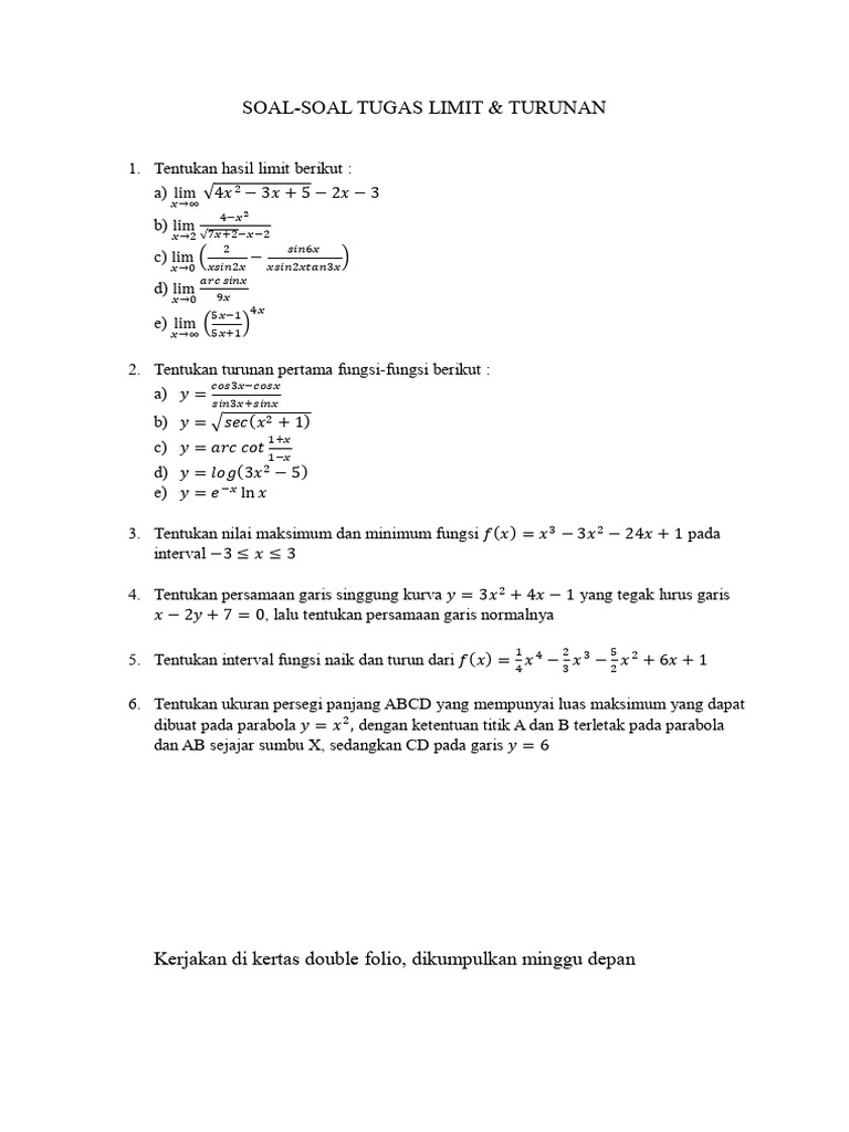 Soal Tugas Limit & Turunan | PDF