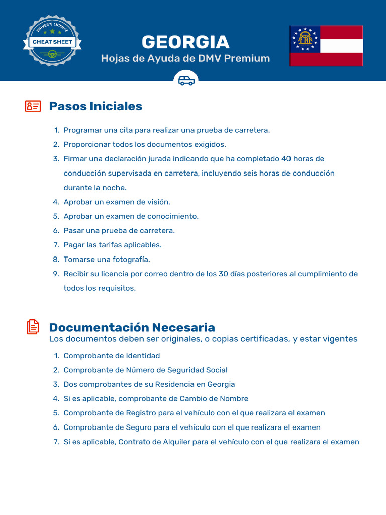 DMV Cheat Sheet Georgia Es Auto Premium | PDF