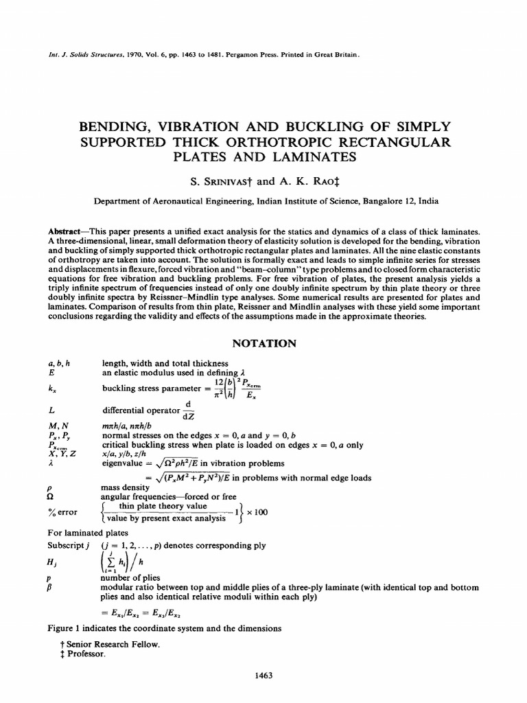 Srinivas 1970 Bending Vibration and Buckling of S | PDF