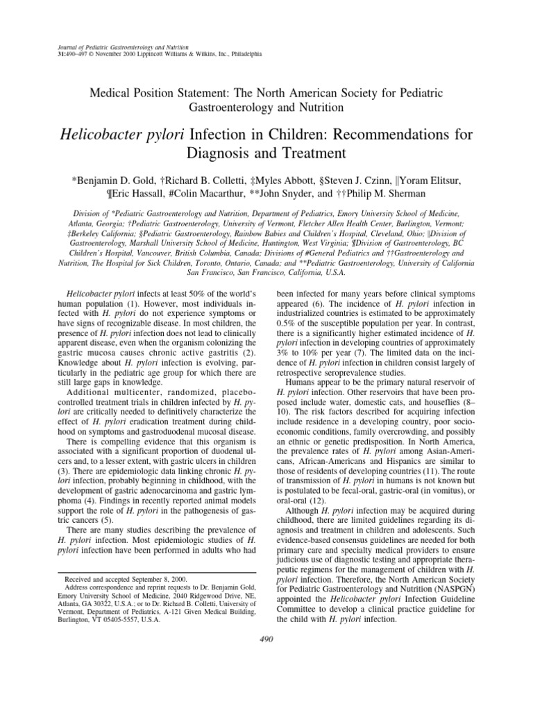 Helicobacter Pylori Infection in Children .7 | PDF