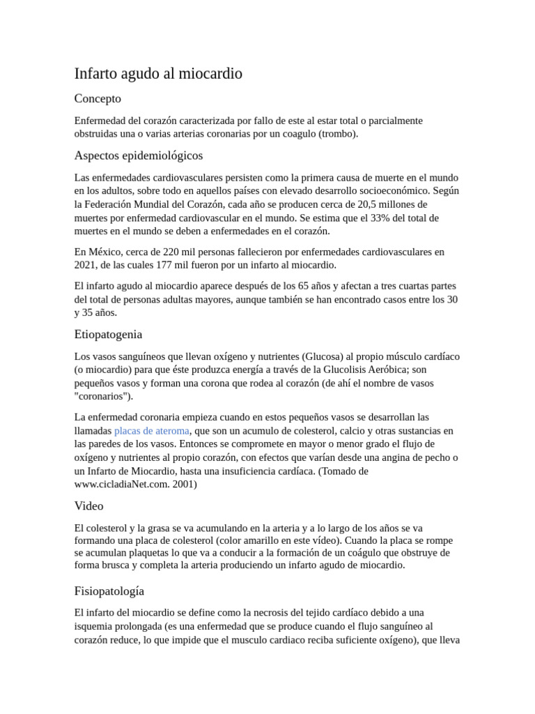 Infarto Agudo Al Miocardio | PDF | Infarto de miocardio | Ciencia y ...