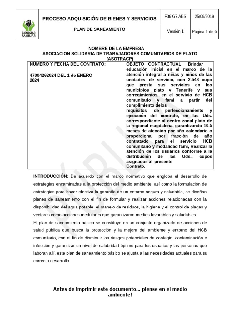 Plan de Saneamiento HCB 2024 | PDF | Ciências e Matemática