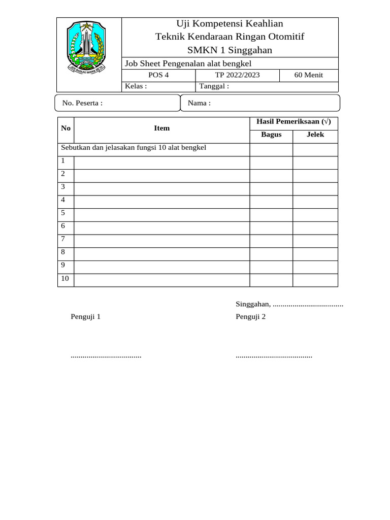 Job Sheet Ukk Alat Bengkel | PDF