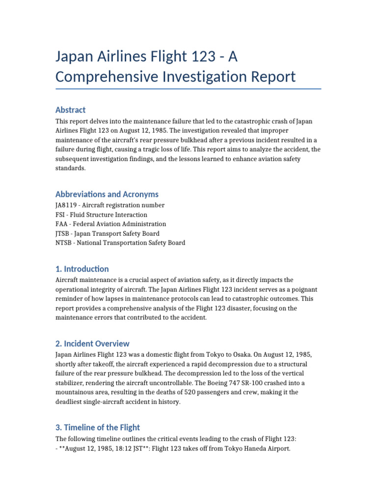 JAL 123 Crash Investigation Report | PDF | Aviation Accidents And ...