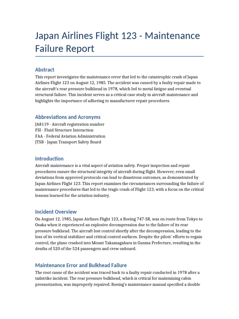 JAL Flight 123 Maintenance Report | PDF | Aviation Accidents And ...