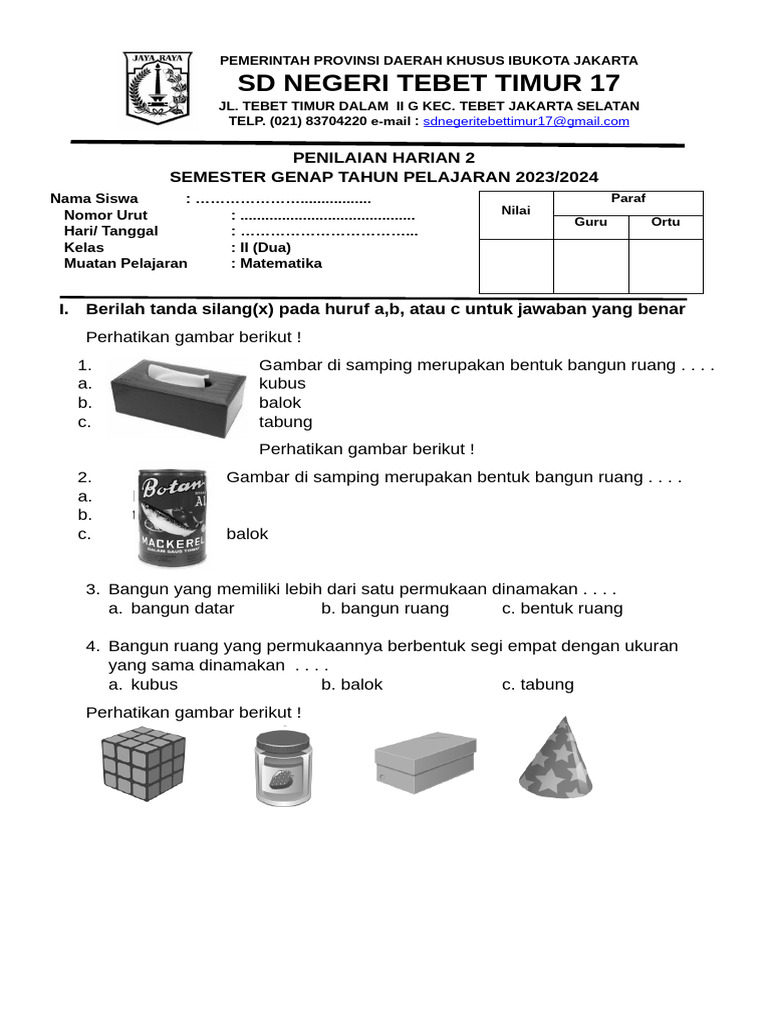 PH 2 BAB 3 MTK Kelas 2 BANGUN RUANG | PDF