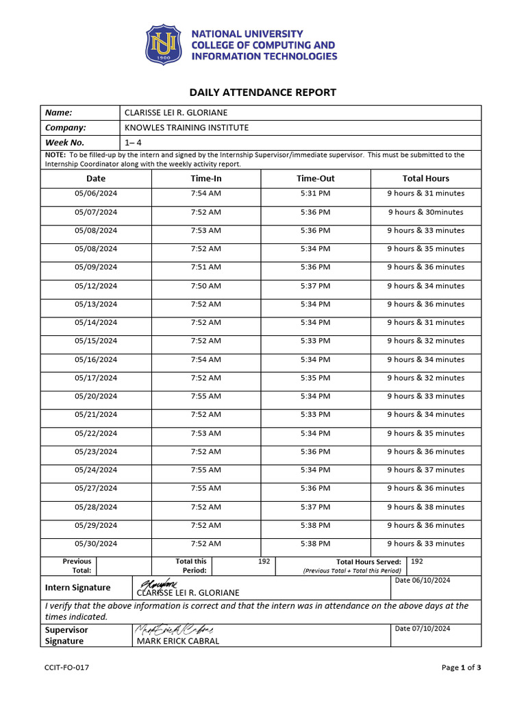 Attendance 1' | PDF