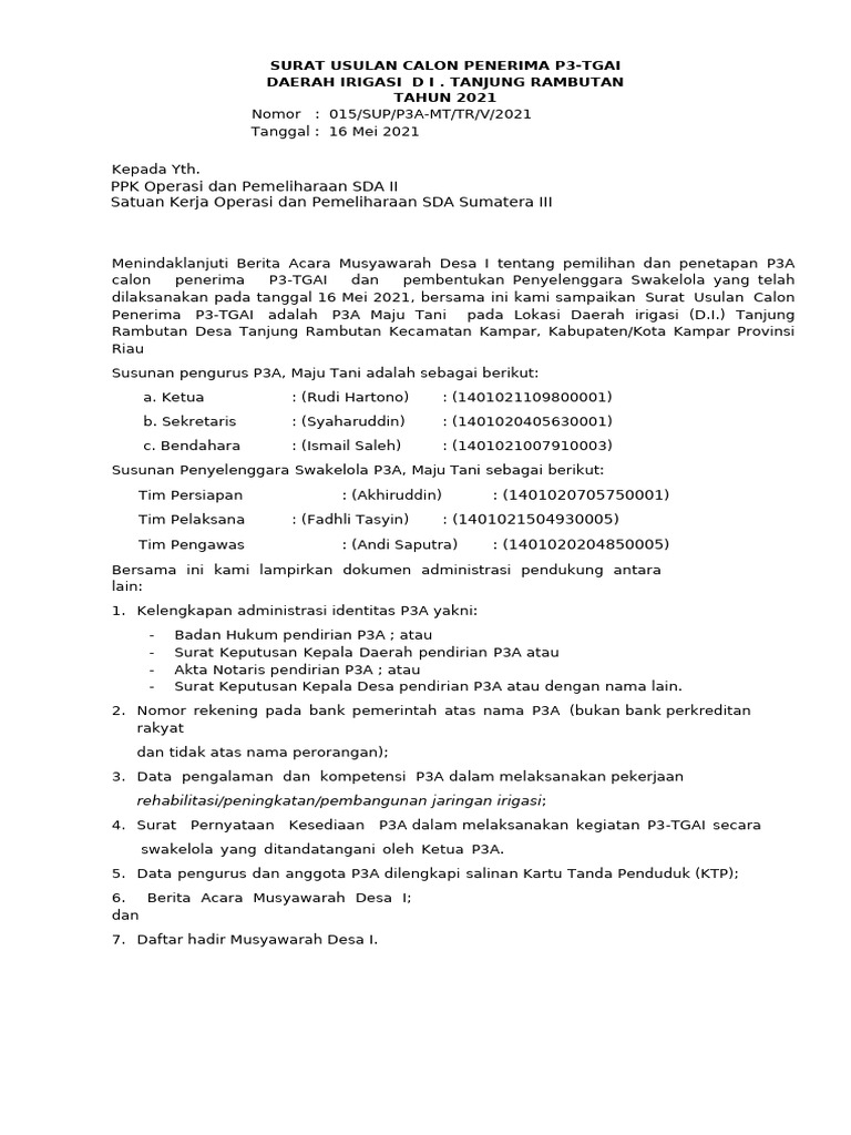 4, Surat Usulan Calon Penerima TANJUNG RAMBUTAN | PDF