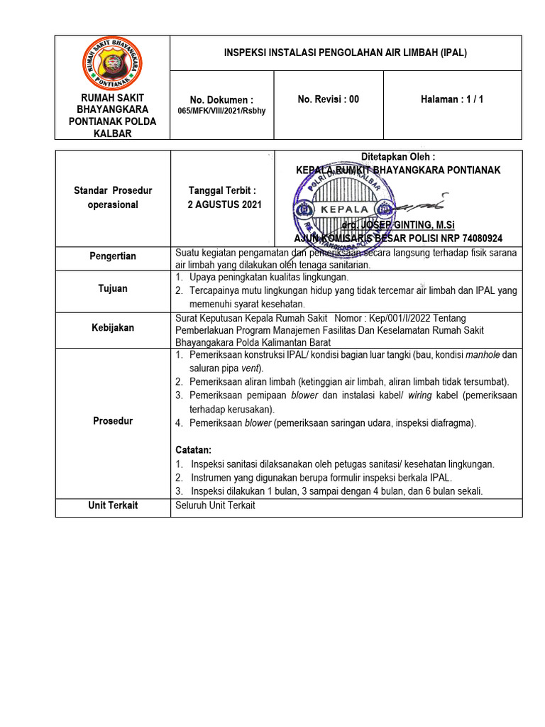 SPO Pemeriksaan IPAL | PDF