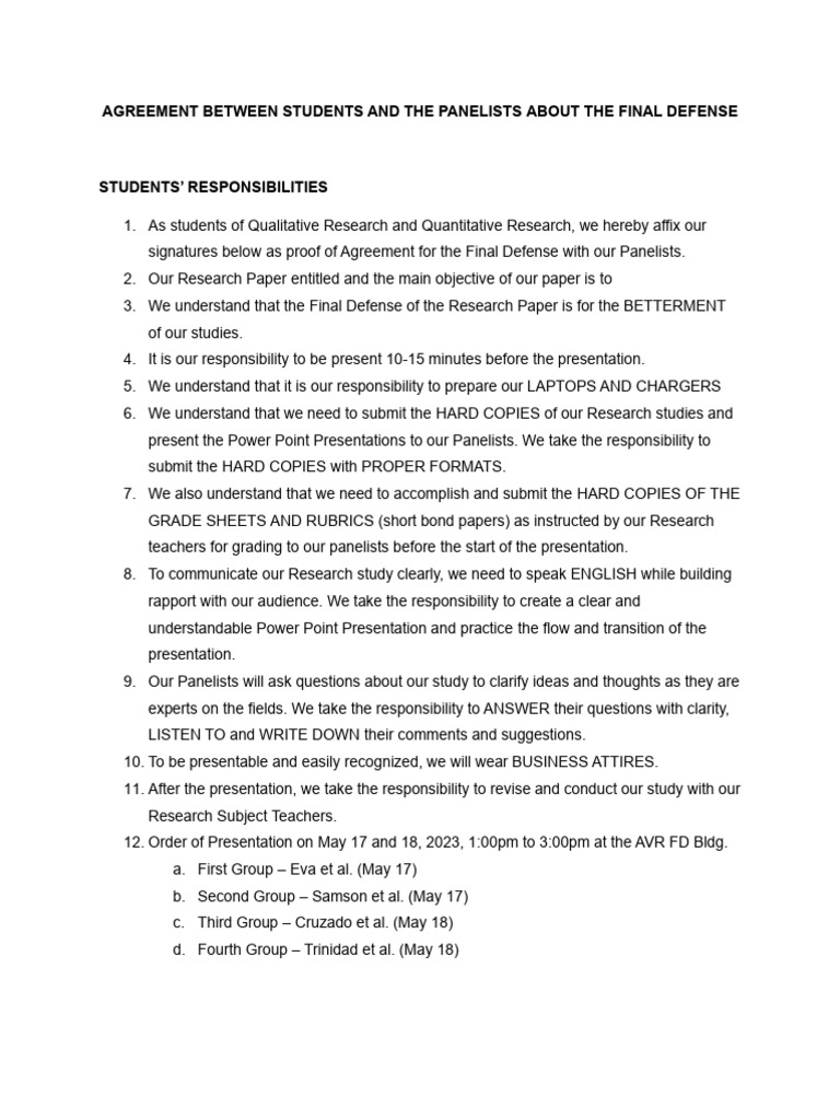 Guidelines For Final Defense | PDF
