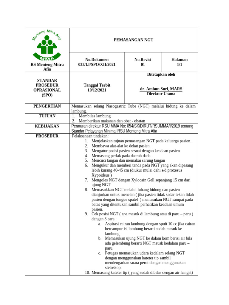 Pemasangan NGT | PDF
