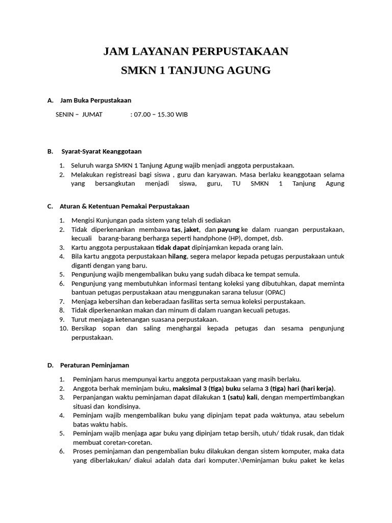 JAM LAYANAN PERPUSTAKAAN | PDF