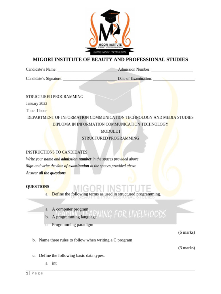 Structured Programming Exam | PDF