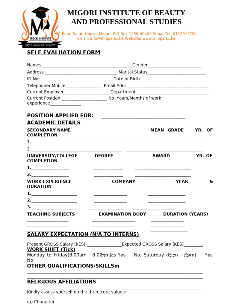 Employee Self Evaluation Form | PDF