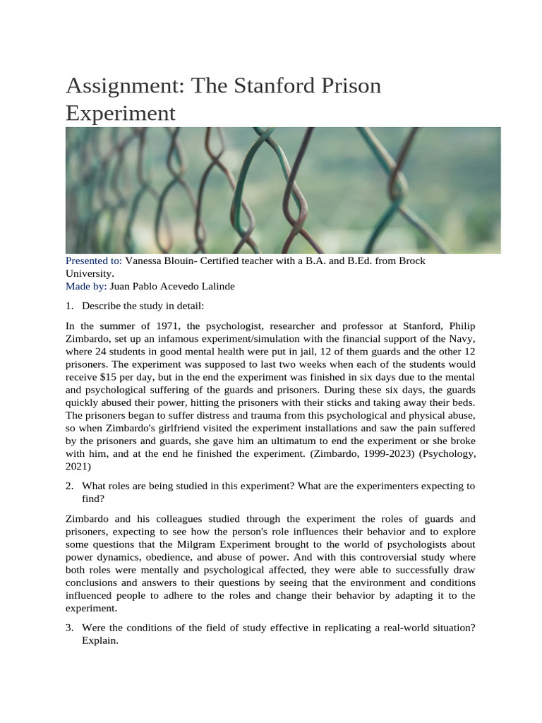 Stanford Prison Experiment Task JP | PDF