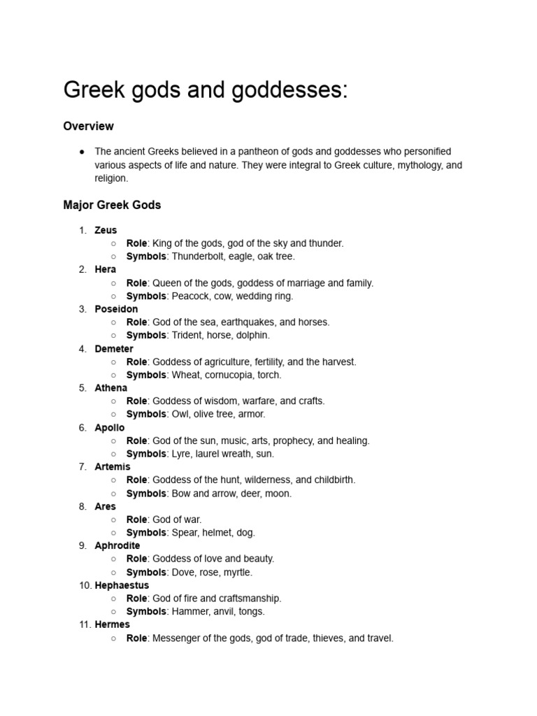 Greek Gods and Goddesses | PDF