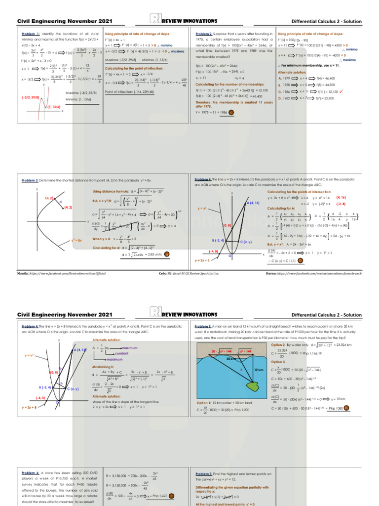 CE Board Nov 2021 - Differential Calculus - Set 2 Solution | PDF