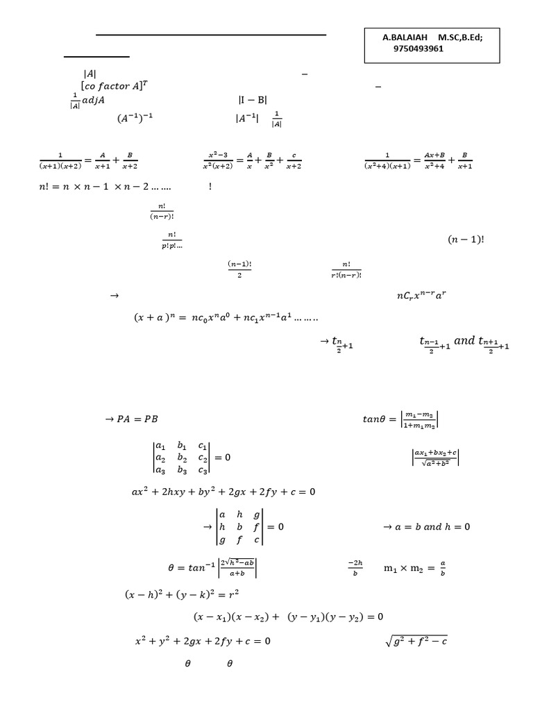 11th Business Maths EM Formulas and Important Key Points English Medium PDF Download | PDF