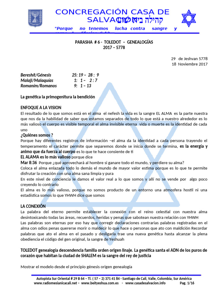 Parasha - 6 - Toledot - Genealogia 2017 | PDF | Torah Books | Book Of ...