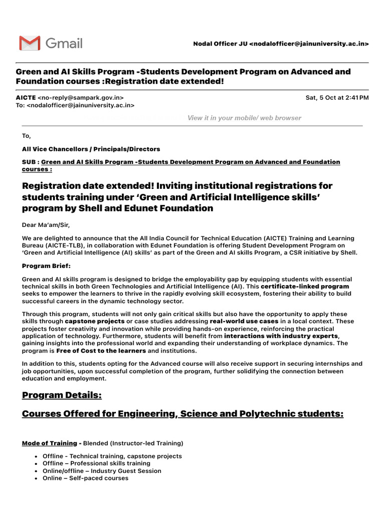 Green and AI Skills Program - Students Development Program On Advanced and Founda | PDF