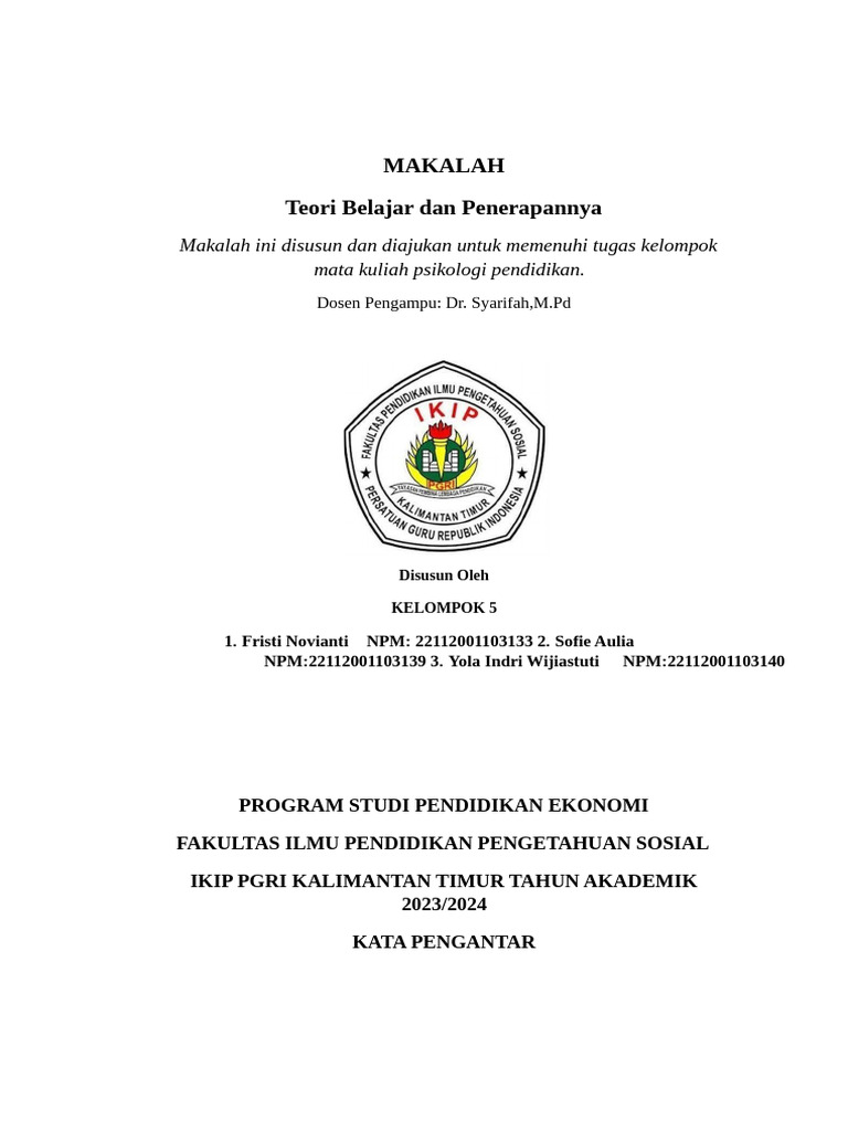 Makalah KEL 5 Teori Belajar Dan Penerapannya | PDF