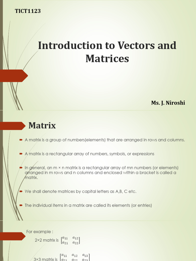 Introduction To Vectors and Matrices | PDF