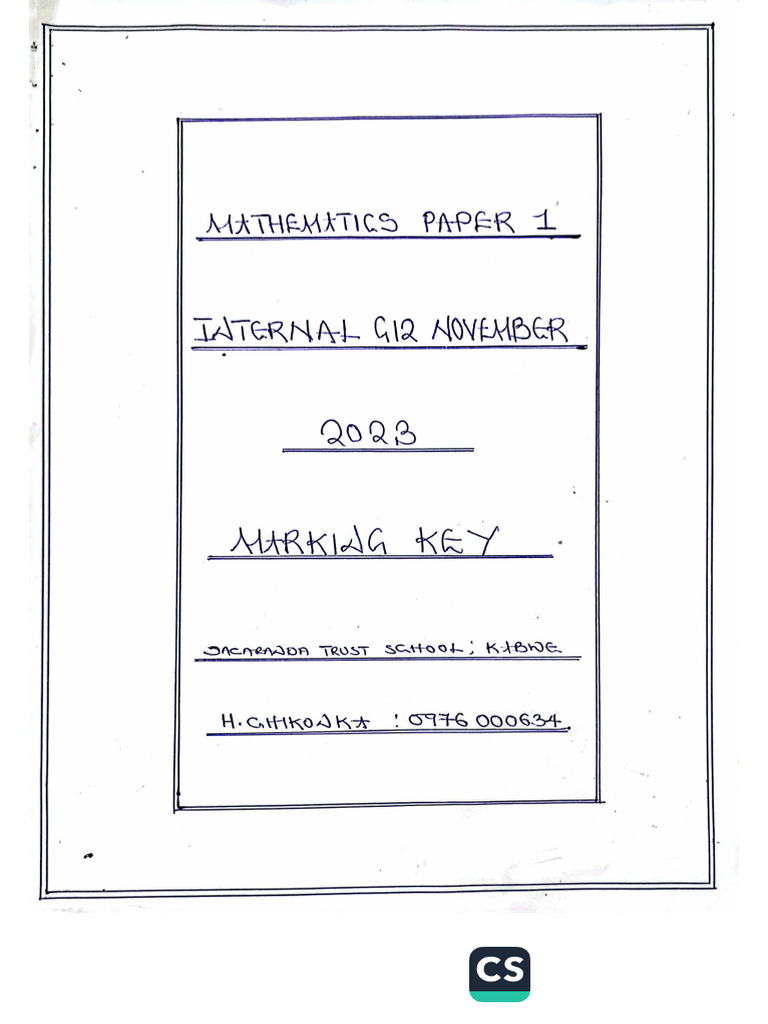 MATH P1 G12 INTERNAL 2023 SOLUTIONS by H. Chikonka. | PDF