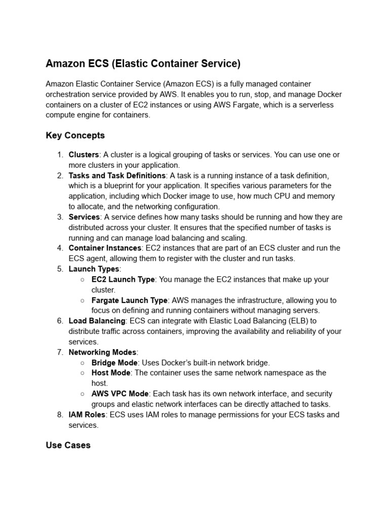 Amazon ECS Elastic Container Service 1723718526-1 | PDF
