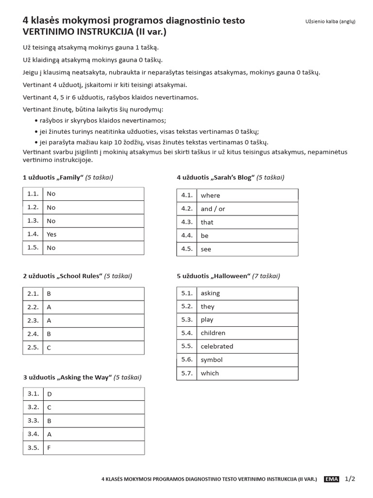 Anglu 4 Vertinimas 2var | PDF