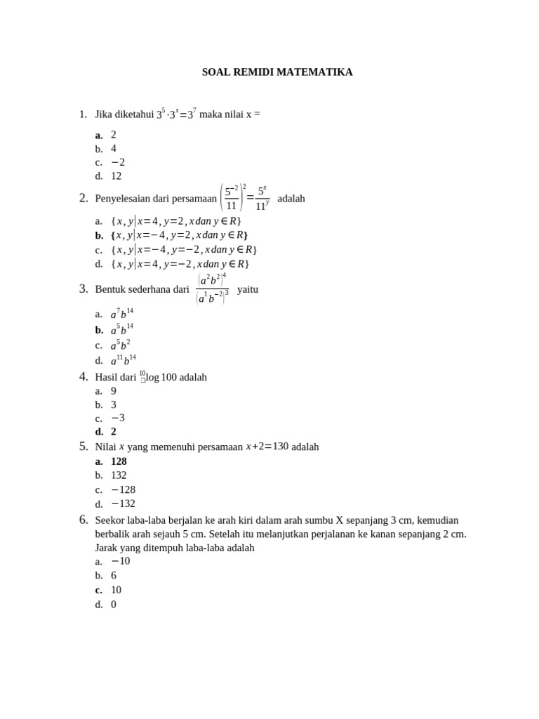 Soal Remidi Matematika | PDF